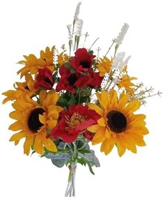 Umělá kytice slunečnic a vlčího máku, 80 x 19 cm
