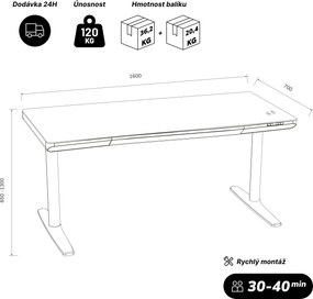 Elektrický psací stůl sit-stand se zásuvkou a bezdrátovou nabíječkou Qi černý/ořech, 1600 mm: ELLIS