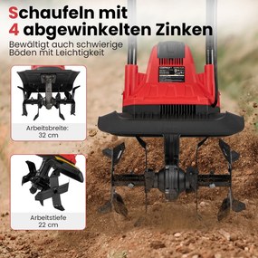 Costway Elektrický kultivátor 750 W | Pracovní šířka 32 cm | Pracovní hloubka 22