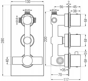 Mexen CUBE - 3-výstupová podomítková sprchová sada 7v1, chromová, 77503-set