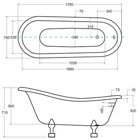 BESCO Volně stojící vana OTYLIA Glam - stříbrná Barva - GLAM 02 - stříbrná, Nožičky k vaně - Bílé, Rozměr vany - 170 × 77 cm - VANMER170WG2