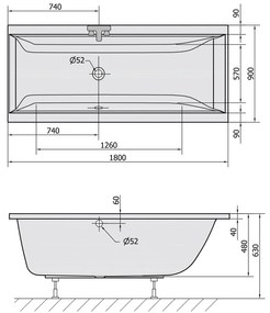 Polysan CLEO obdélníková vana 180x90x48cm, černá mat 13111.21