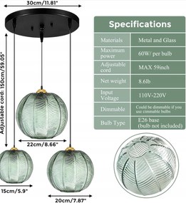 Závěsná lampa Lucande Malisa 3 světelné body E27