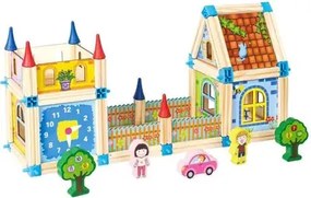 ECOTOYS Dřevěné kostky Domeček / 128 dílků / od 3 let