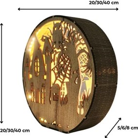 Dřevěná LED lampa Halloween - Strašidelný dům se sovou | SENTOP LED0619