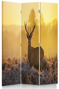 Ozdobný paraván Západ slunce s jelenem - 110x170 cm, třídílný, obustranný paraván 360°