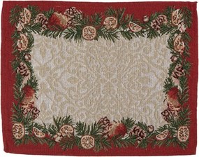 6ks béžovo-červené látkové prostírání s vánoční girlandou - 33*45 cm