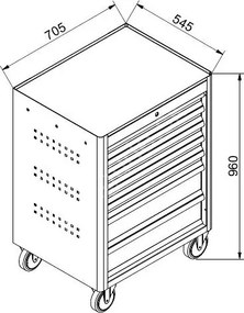 Pojízdný dílenský vozík na nářadí GD, 6 zásuvek, 705 x 545 x 960 mm, grafit / červená