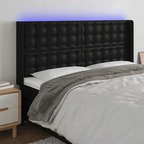Čelo Postele S Led Bílé Umělá Kůže Černá 203 x 16 x 118/128 cm