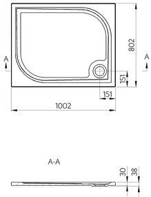 ARTTEC sprchová obdélníková vanička z litého mramoru LINEA 100 x 80 cm