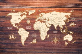 Samolepící tapeta mapa na dřevě - 450x300 cm