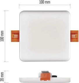 EMOS Bílý vestavný LED panel hranatý 100 x 100mm 8W IP65 ZV2122