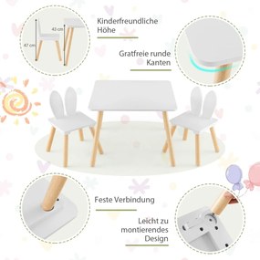 Costway Dětský stůl se 2 židlemi 3 kusy. Kindersitzgruppe mit Massivholzbeine