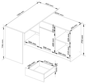 Rohový psací stůl B-17 s komodou bílý/dub sonoma