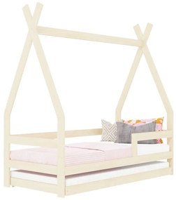 Benlemi Dětská dřevěná postel SAFE 5v1 ve tvaru teepee se zábranou a přistýlkou Zvolte barvu: Šalvějová zelená, Zvolte rozměr: 90x200 cm, Zvolte zábranu: S otevřeným vstupem