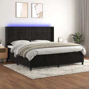 Box spring postel s matrací a LED černá 200x200 cm samet 3139585