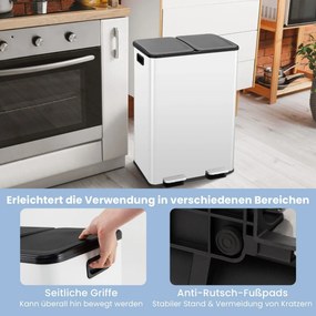 Costway Odpadkový koš 2 přihrádky 2 x 30L odpadkový koš kuchyňský