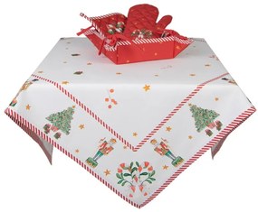 Bílý bavlněný ubrus s louskáčky Happy Little Christmas – 150x250 cm