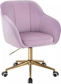 LuxuryForm DESIGN Otočná židle AVOLA VELUR na zlaté podstavě s kolečky - levandule
