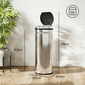 HOMCOM 50 l automatický odpadkový koš, nerezový, s pohybovým senzorem, černý a stříbrný