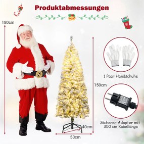 Costway 150 cm Umělý vánoční stromeček s 180 teplými bílými LED světly