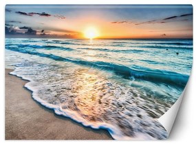 Fototapeta, Moře Pláž Vlna Severní moře Západ slunce - 250x175 cm