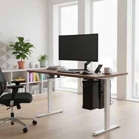 Výškově nastavitelný stůl OfficeTech D, 160 x 80 cm, šedá podnož, ořech