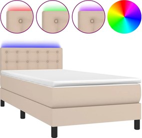 Box spring postel matrace a LED cappuccino 100x200cm umělá kůže 3134212