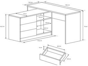 Psací stůl TEO + komoda | 138,2 cm  | UNI provedení | grafit šedá
