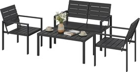 Outsunny Sada zahradního nábytku sedací souprava pro 4 osoby zahradní obývací pokoj s 2místnou pohovkou 2 křesla boční stolek lamelový design černý