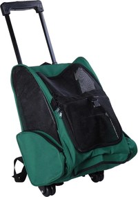 PawHut 2v1 nosič pro domácí mazlíčky - batoh nebo vozík na cestování pro psy a kočky s 2 koly, sklopná hliníková rukojeť a kapsy 42x25x55 cm Zelená |