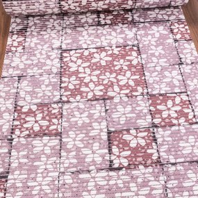 Pěnová předložka PVC AQUAMAT 4090-4, starorůžové květy, šíře 65cm (metráž)