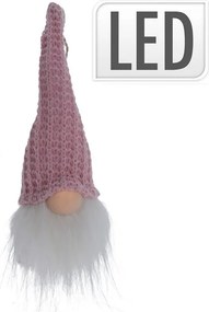 Závěsný vánoční skřítek s LED – růžový 19 cm