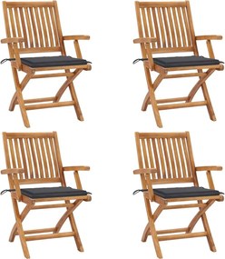 vidaXL Skládací zahradní židle s poduškami 4 ks masivní teak [3072725] Barva: antracitová