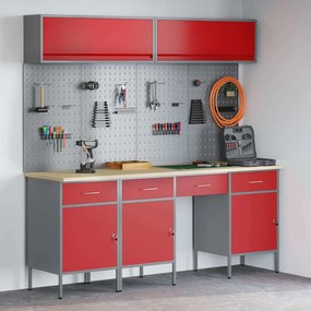 Sada pracovní skříně se zásuvkou s úložištěm 10 ks Červená 3321475