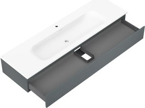 Mexen Rivel, koupelnová skříňka 160 cm s umyvadlem Vela, 1 zásuvka, drážkovaná, grafitová matná/bílá matná, 91A20-16023-1-BF66-W23M0
