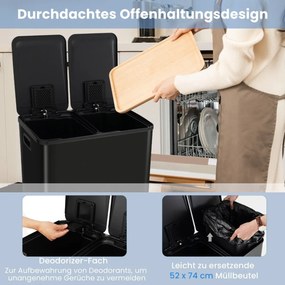 Costway Odpadkový koš 2 přihrádky 2 x 30L odpadkový koš kuchyňský