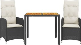 3dílný zahradní bistro set s poduškami černý polyratan 3276975