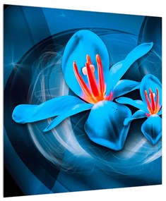 Moderní modrý obraz květů (50x50 cm)