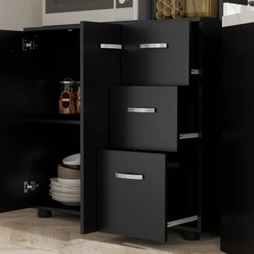 HOMCOM Víceúložná Kuchyňská Skříň se 4 Dveřmi a 3 Zásuvkami, Police + Velká Pracovní Deska 89L x 39,5W x 168H cm Černá