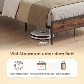 Costway Kovová postel 140 × 220 cm s LED a nabíjením, hnědá