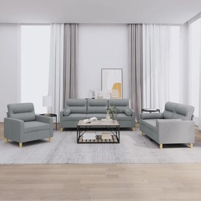 3dílná sedací souprava s polštáři světle šedá textil 3201552