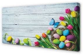 Obrazy na plátně Eggs tulipány motýl 100x50 cm