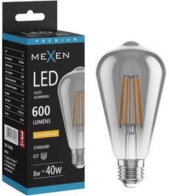 Mexen Vintis Žárovka filament LED E27, ST64, 8W, Teplá - 2200K, 600 lm, kouřová - L152-E27-0822-70