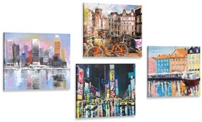 Set obrazů města s imitací olejomalby - 4x 40x40 cm