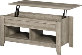 HOMCOM Zvedací Konferenční Stolek, Stolek do Obývacího Pokoje se Policemi a Skrytým Úložištěm, 105 x 50 x 49-62,5 cm do Obývacího Pokoje, Ložnice, Du…