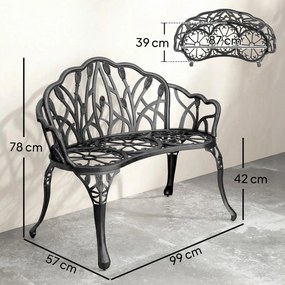 Zahradní lavice 2místná venkovní lavice z litého hliníku odolná proti povětrnostním vlivům s květinovým motivem opěradla tulipánu 99 x 57 x 78 cm