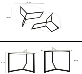 SADA 2x Konferenční stolek BELLISIMO černá/čirá