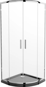 Mexen Rio, čtvrtkruhový sprchový kout s posuvnými dveřmi 70 x 70 cm, 5mm čiré sklo, chromový profil + černá sprchová vanička, 863-070-070-01-00-4170
