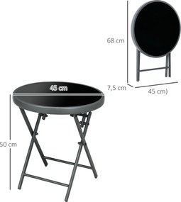 Klappbarer Beistelltisch, Outdoor-Klapptisch, mit Tischplatte aus gehärtetem Glas, für Terrasse, 45 x 45 x 50 cm Schwarz